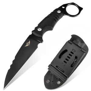 komwero outdoor camping knife, 8.66" fixed blade knife with d2 steel black titanium coated blade and g10 handle, edc knife full tang with kydex sheath for adventure survival (black)