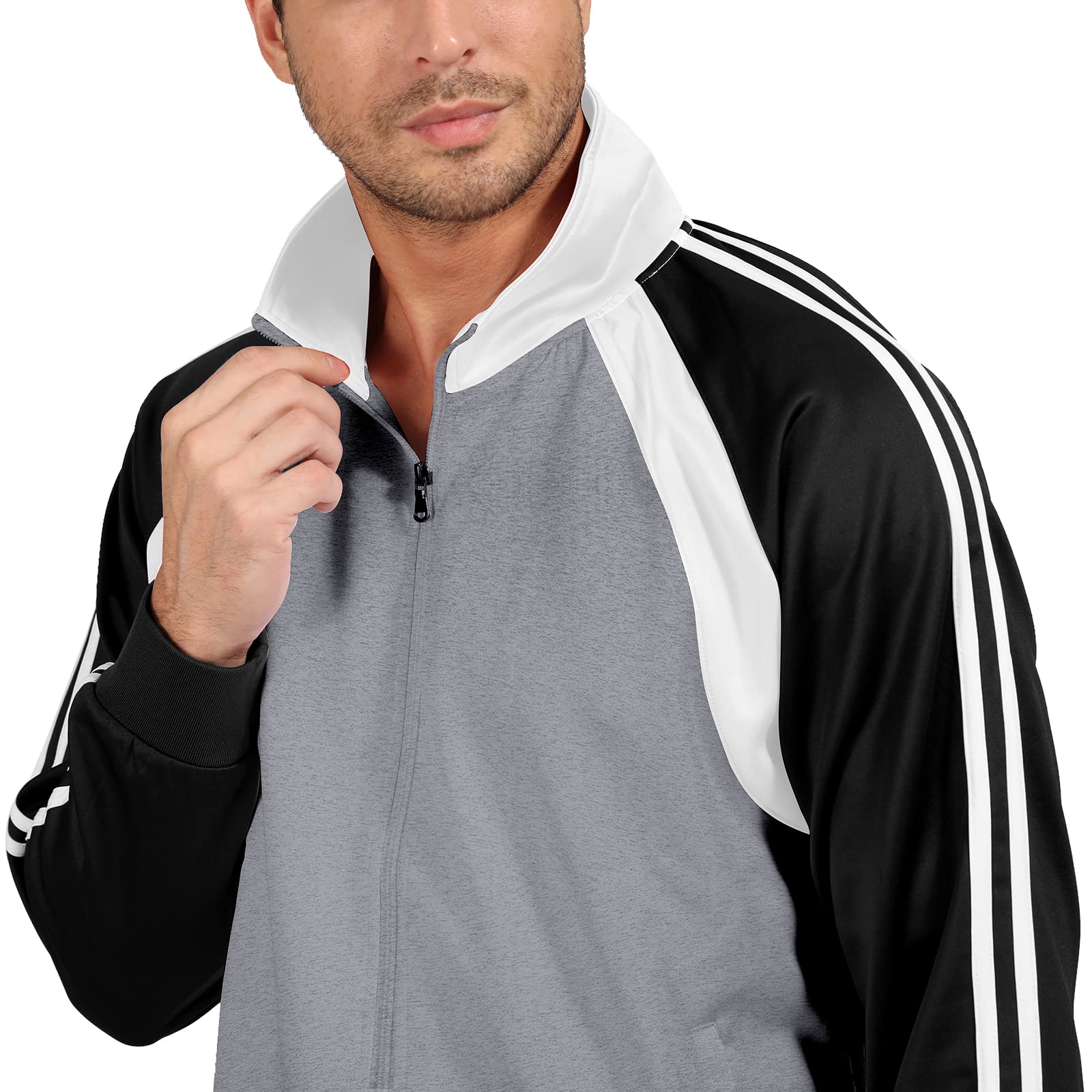 Sun Lorence Men's Athletic Running Tracksuit Set Casual Full Zip Jogging Sweat Suit GreyBlack Large