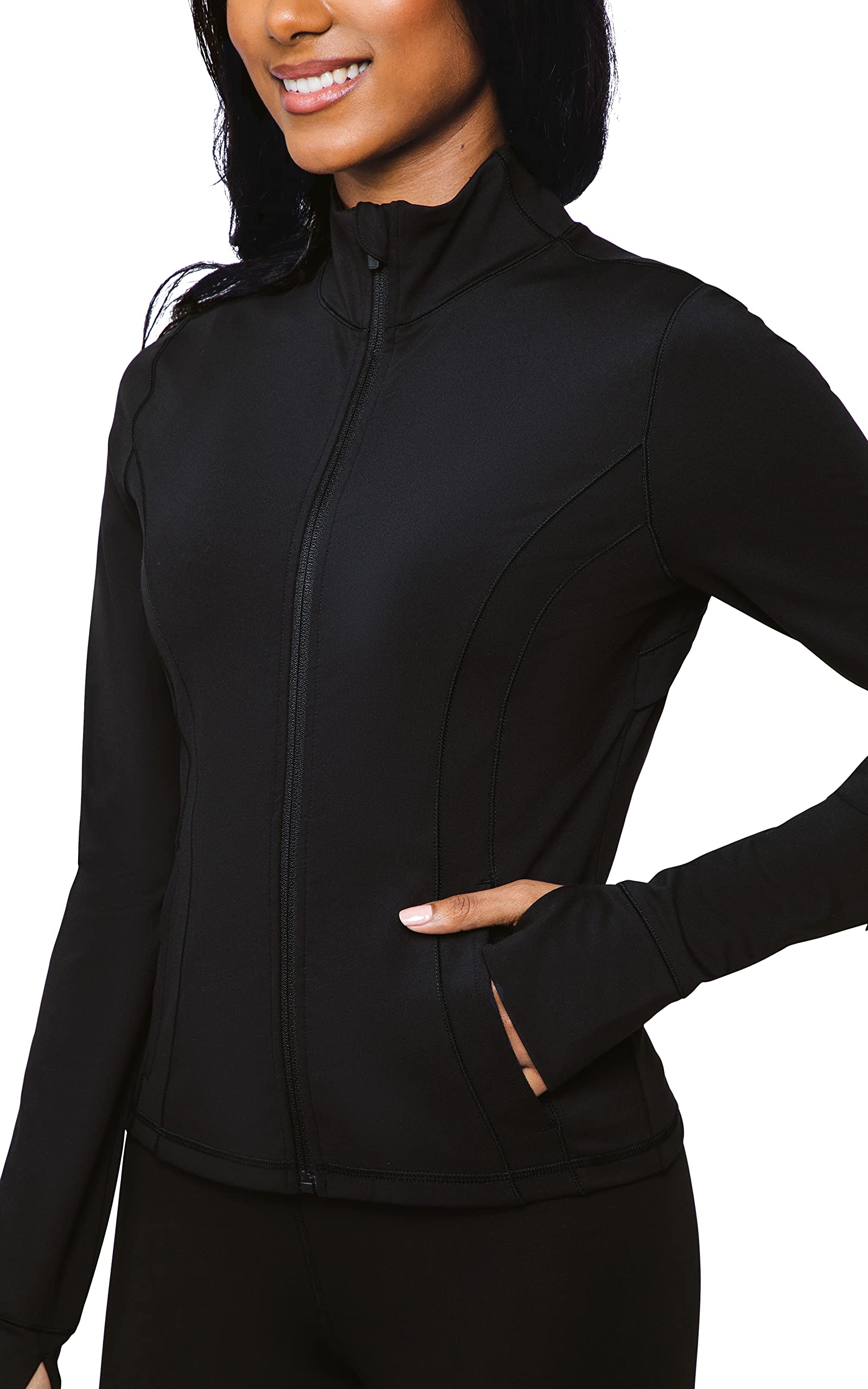 90 Degree By Reflex Womens Full Zip High-Low Running Track Jacket - Black Interlink - Large