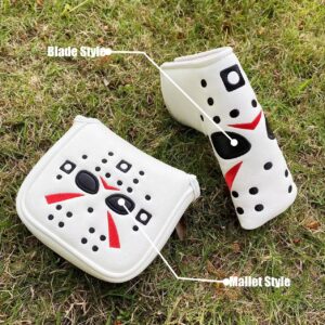 Golf Putter Cover White Mallet Putter Headcover Magnetic Hockey Golf Club Cover Headcover for All Brand 5.51" Width, 5.11" Width