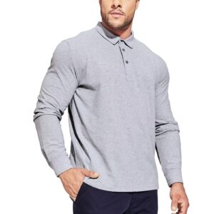 haimont polo shirts for men long sleeve collared golf tshirts, regular fit, heather grey, l