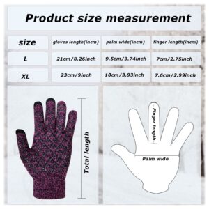 FuninCrea Winter Knit Gloves, Men Women Touch Screen Cold Weather Gloves, Full Finger Soft Warm Anti Slip Gloves for Hiking, Fishing, Cycling (Black-Pink, Large)