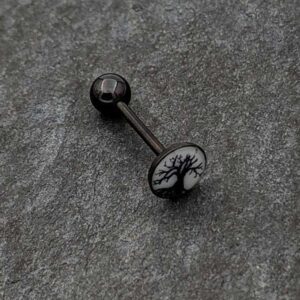 Body Candy 14G Women Anodized Black Glow in Dark Tree of Life Barbell Tongue Ring Body Piercing Jewelry 5/8”