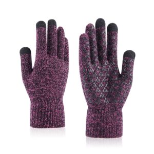 funincrea winter knit gloves, men women touch screen cold weather gloves, full finger soft warm anti slip gloves for hiking, fishing, cycling (black-pink, large)