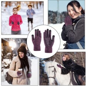 FuninCrea Winter Knit Gloves, Men Women Touch Screen Cold Weather Gloves, Full Finger Soft Warm Anti Slip Gloves for Hiking, Fishing, Cycling (Black-Pink, Large)