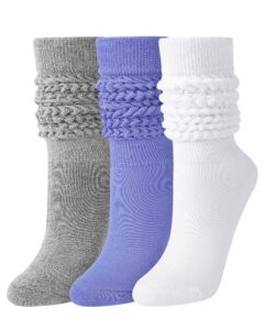 jocmic slouch socks for woman 3 pairs women scrunch socks extra long knee high slouchy socks size 6-11 grey+blue+white