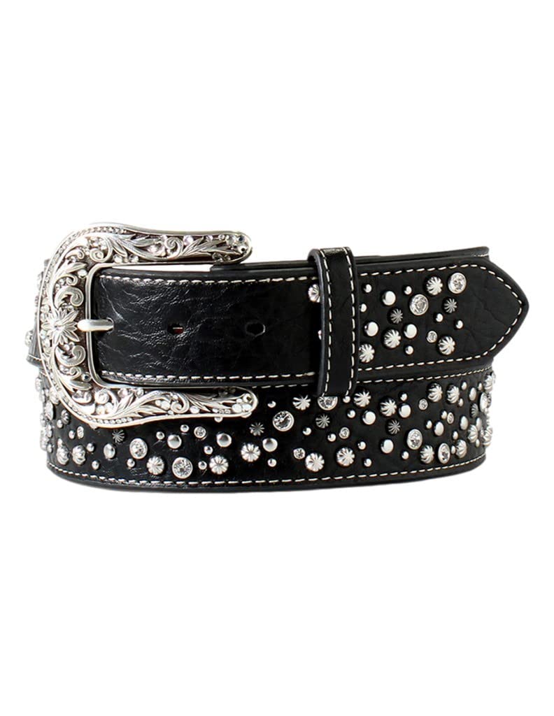 ARIAT Western Belt Womens Rhinestones Nailheads Wide L Black A1570201