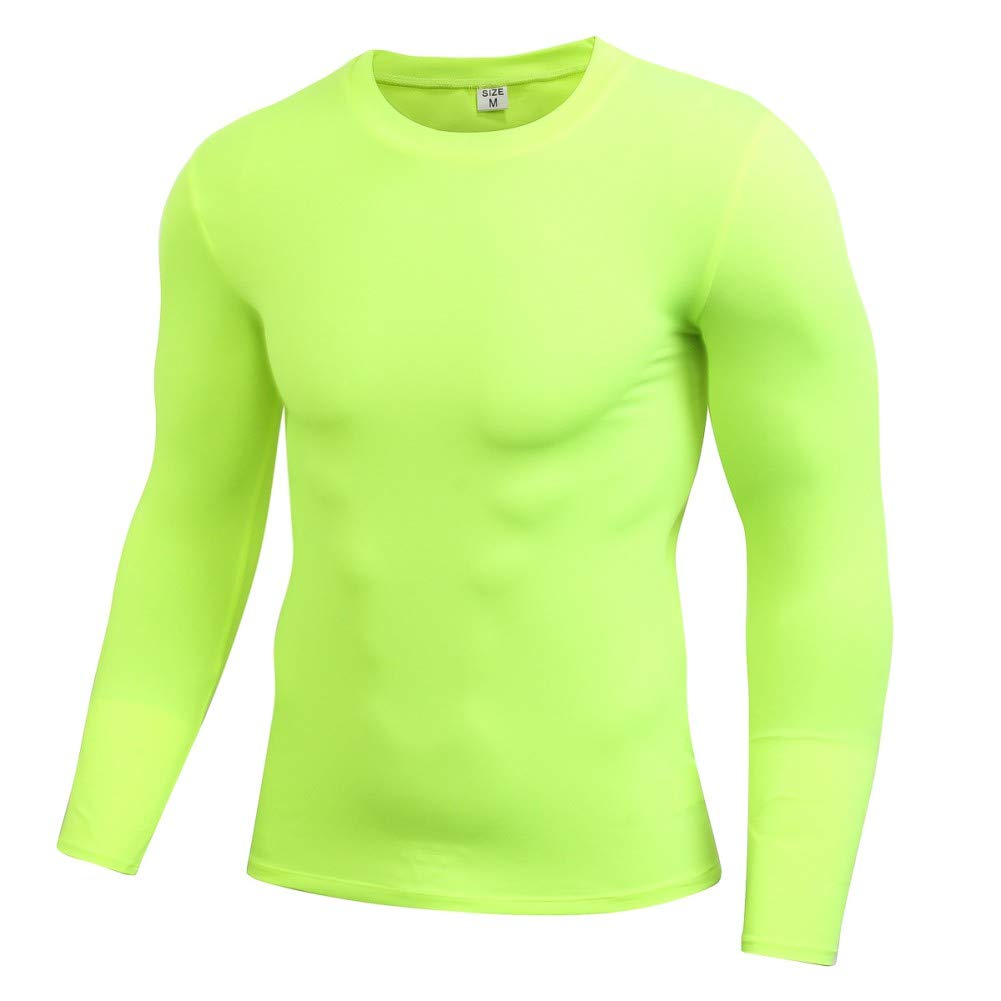 Men's Compression Shirts Long Sleeve Quick Dry Base Layer Workout Shirts Sports Running Tops Thermal Undershirts Green