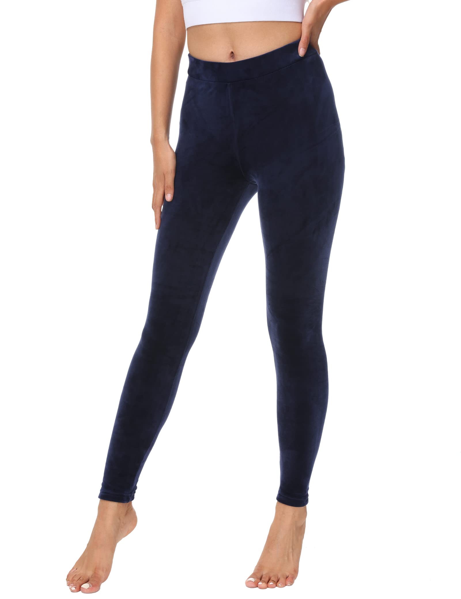 COZZYON Women Velour Leggings, High Waist Soft Leggings Warm Winter Velour Yoga Pants(Navy,M)