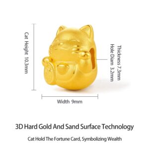 ZHOU LIU FU 24K Solid Gold Bracelet Real Gold Lucky Cat Charm Bracelet Yellow Gold Jewelry Fortune Cat Charm Bracelet for Women Red Bracelets (24K Solid Gold, 17cm /6.69 inch)