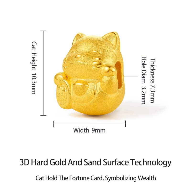 ZHOU LIU FU 24K Solid Gold Bracelet Real Gold Lucky Cat Charm Bracelet Yellow Gold Jewelry Fortune Cat Charm Bracelet for Women Red Bracelets (24K Solid Gold, 17cm /6.69 inch)