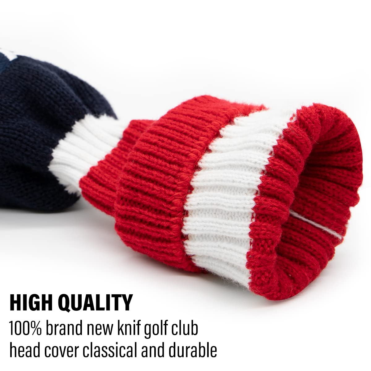 3pcs Pom Pom Golf Headcovers, 1 3 5 Golf Wood Headcovers Set, Knitted Golf Club Head Cover, Long Neck Golf Club Case Protection, Patriotism US Flag Pattern