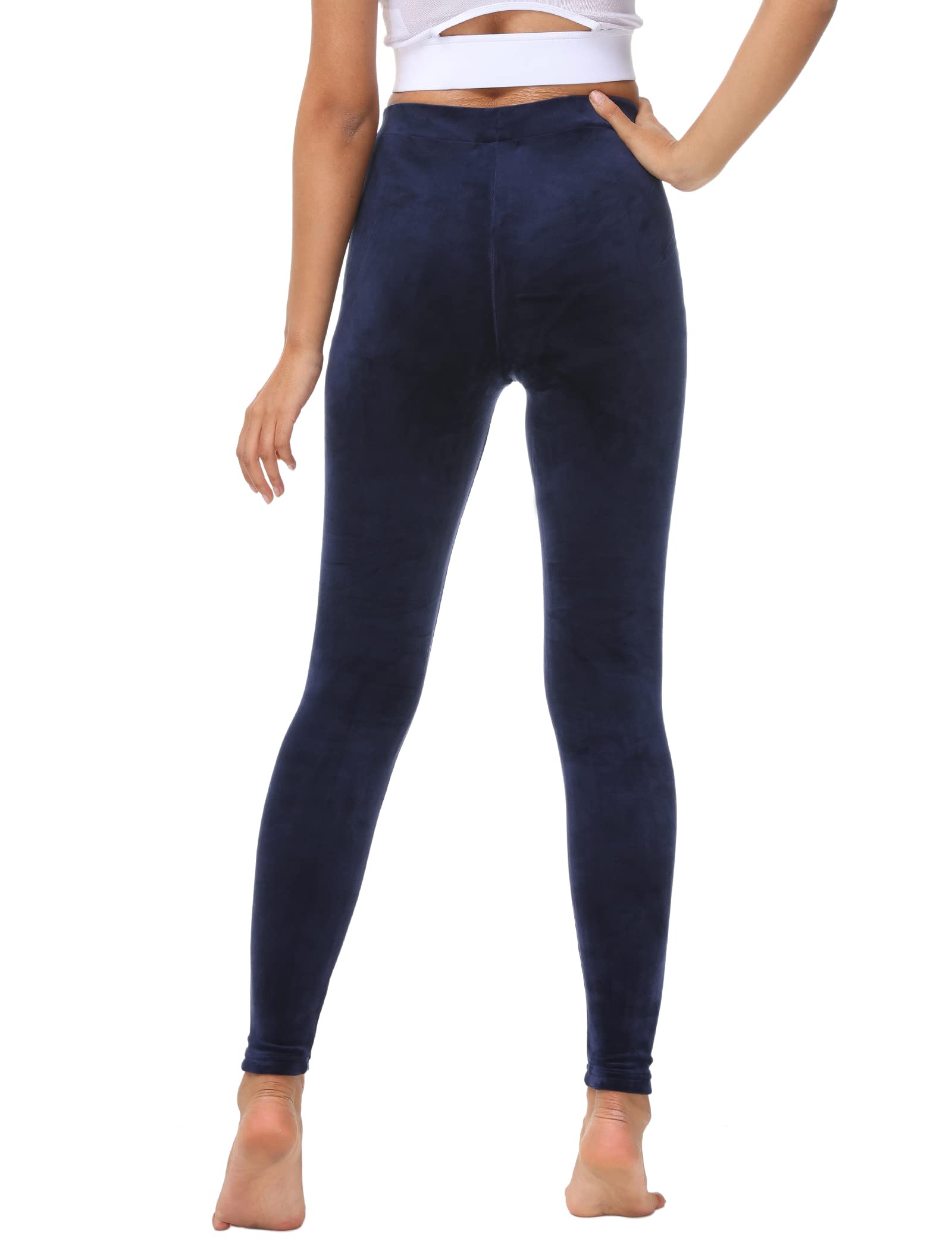 COZZYON Women Velour Leggings, High Waist Soft Leggings Warm Winter Velour Yoga Pants(Navy,M)