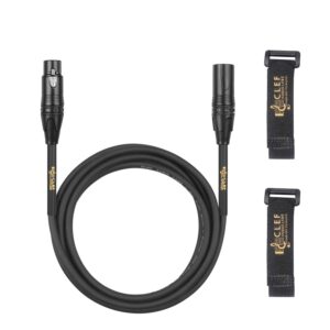 clef audio labs xlr mic cable, 3 feet, balanced 22awg cord, gold plated 3-pin male to female connectors for vocal or instrument microphone and audio interface, black pvc jacket, zinc alloy shell