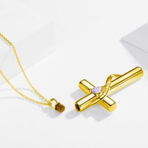 SOULMEET Crystal Cross Necklace for Ashes, Gold Plated Silver I Love You Forever Birthstone June Cross Urn Necklaces for Ashes Keepsake Cremation Jewelry for Pet Human Ashes