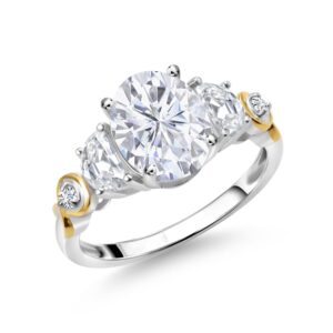 gem stone king 925 silver and 10k yellow gold moissanite and lab grown diamond 3-stone women wedding engagement anniversary promise ring (2.60 cttw, available in size 5, 6, 7, 8, 9)