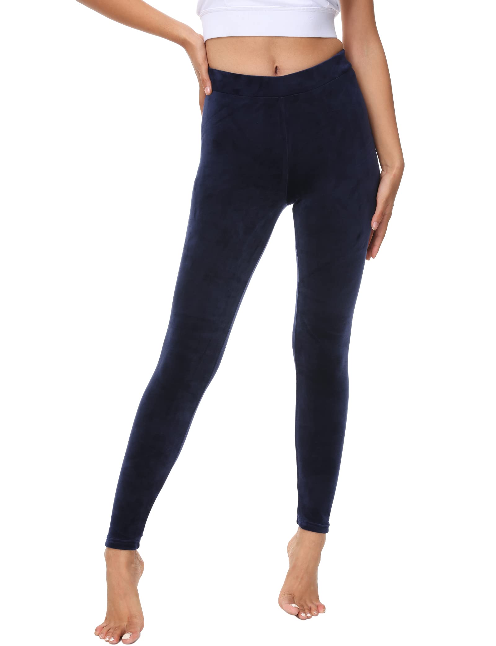 COZZYON Women Velour Leggings, High Waist Soft Leggings Warm Winter Velour Yoga Pants(Navy,M)