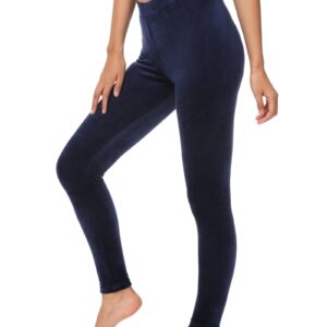 COZZYON Women Velour Leggings, High Waist Soft Leggings Warm Winter Velour Yoga Pants(Navy,M)