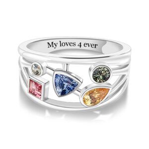 yuyoo sterling silver custom mothers ring with 1-8 simulated birthstones personalized birthstone ring for women custom family ring for mom wife grandmother