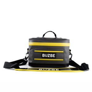 BUZBE Swarm 15 Modular Tackle Bag, Premium Waterproof Tackle Bag, Customizable Fishing Tackle Bag, Compact Dry Bag, Saltwater Fishing Tackle Bag, Grey and Yellow