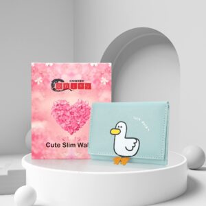 CONISY Cute Wallets for Women, Leather RFID Blocking Small Trifold Wallet with ID Window for Girls and Ladies Womens Wallet (Duck Blue)