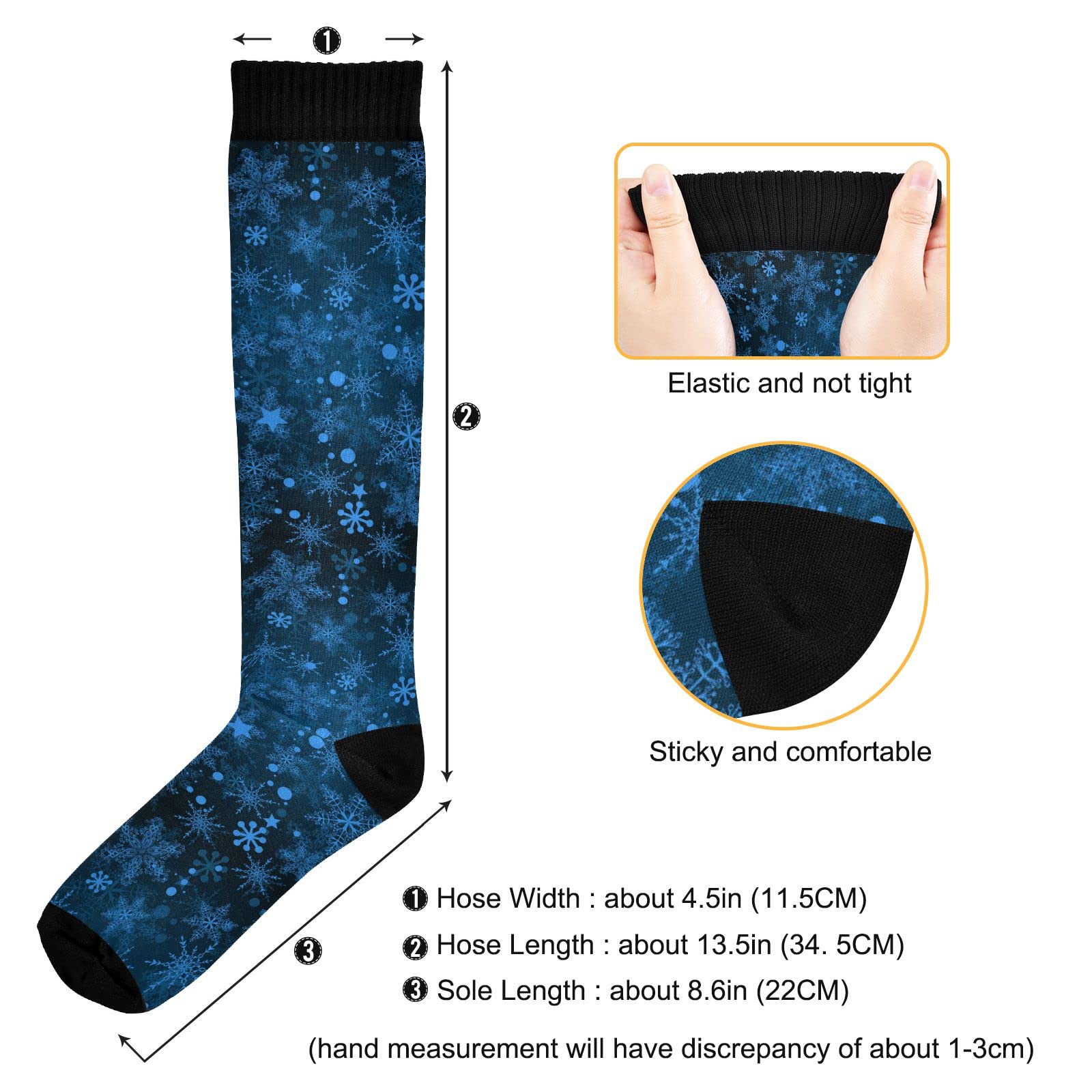 Kigai 1 Pair Winter Blue Snowflake Compression Socks 20-30mmHg Knee High Women Socks Tube Athletic Stockings for Men Sport Soccer Running Cycling Medical Nurse Winter Travel