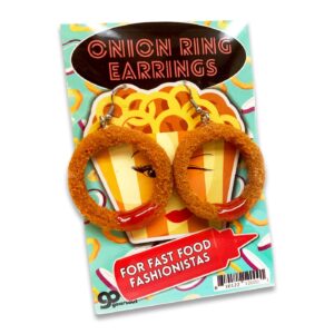 fried onion ring earrings - cute food jewelry dangle earrings for teens - funky womens novelty accessories gag gifts women - dangling earrings - weird stuff