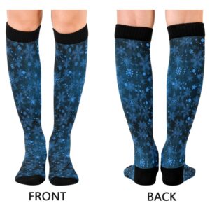 Kigai 1 Pair Winter Blue Snowflake Compression Socks 20-30mmHg Knee High Women Socks Tube Athletic Stockings for Men Sport Soccer Running Cycling Medical Nurse Winter Travel