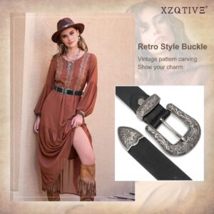 XZQTIVE Women Leather Belt Ladies Vintage Western Belt Retro Cowgirl Leather Belt Black Waist Belt for Pants Jeans Dresses