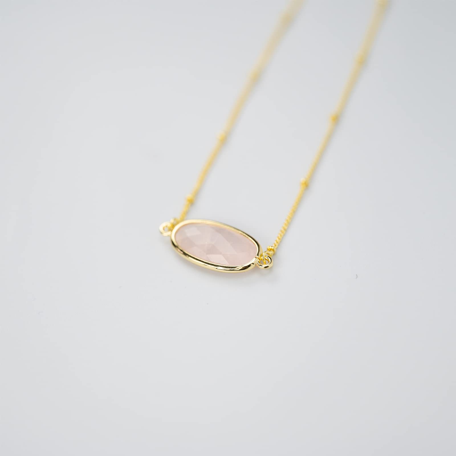 Angelstones Natural Rose Quartz Gemstone Pendant Necklace, 14K Gold Plated Healing Crystal Necklaces for Women