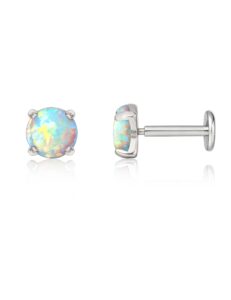 limerencia g23 hypoallergenic 18g flat back stud earrings | f136 implant grade titanium press fit threadless push pop in cartilage helix labret lip monroe tragus piercing studs (4mm white opal silver)