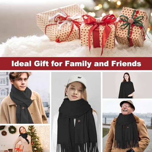 Qdreclod Electric Heated Scarf for Women Men Rechargeable Winter Scarf with Battery Long Shawl Christmas Warm Gifts for Women