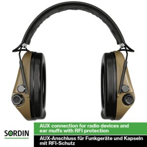 Sordin Supreme MIL AUX Active Ear Defenders - for Military & Special Forces - Leather Band & Foam Kits - Beige Ear Muffs