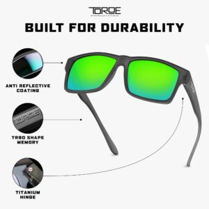 TOROE Special Emerald Green Polarized Polycarbonate Lens Script Sunglasses - Frost Gray TR90 Frame (Frost Gray | Midnight Green Lens)