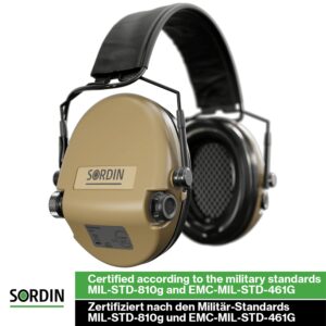 Sordin Supreme MIL AUX Active Ear Defenders - for Military & Special Forces - Leather Band & Foam Kits - Beige Ear Muffs