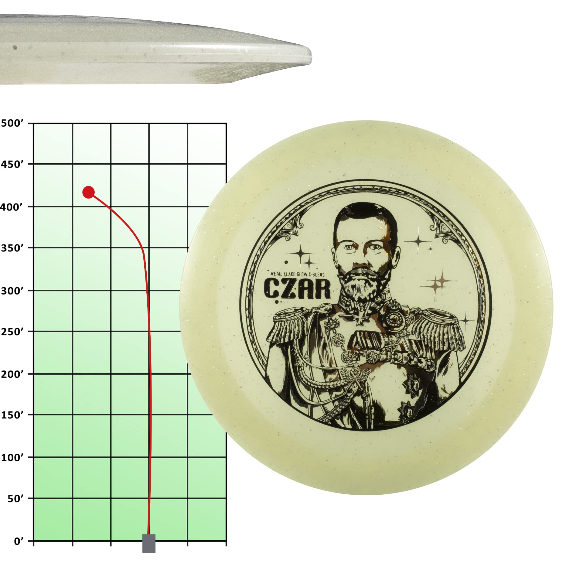 Infinite Discs Czar Metal Flake C-Blend Glow | Disc Golf Distance Driver (173-176 Grams, White)