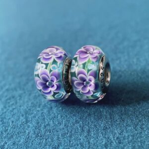 TIFVGEV 2pcs Murano Glass Charms for Pandora Bracelets Authentic 925 Sterling Silver Charms for Bracelets Lavender Flower Beads Charms for Women