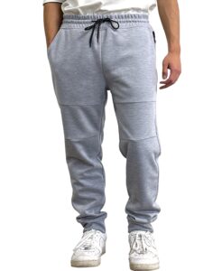 southpole men's basic lightweight tech fleece jogger pants, heather grey, medium