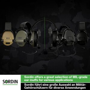 Sordin Supreme MIL AUX Active Ear Defenders - for Military & Special Forces - Leather Band & Foam Kits - Beige Ear Muffs