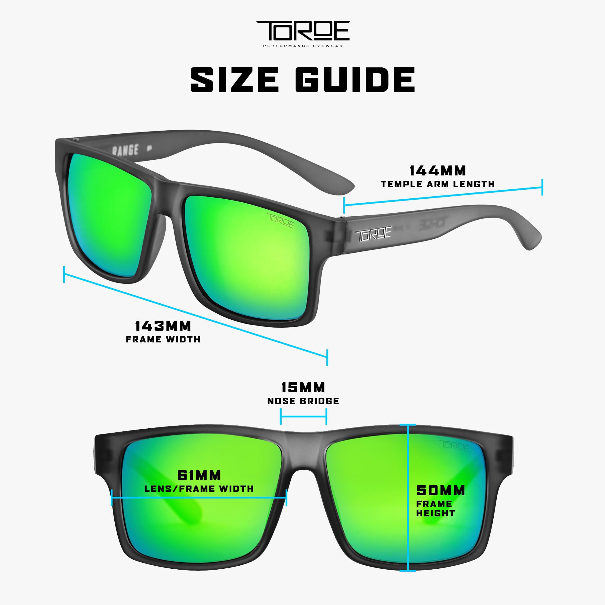 TOROE Special Emerald Green Polarized Polycarbonate Lens Script Sunglasses - Frost Gray TR90 Frame (Frost Gray | Midnight Green Lens)