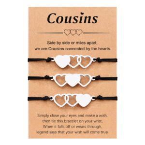 ungent them cousin gifts for women, 3 cousin matching heart bracelets birthday christmas gifts for cousins women