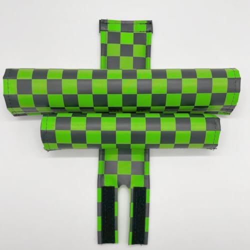 Classic Checkers BMX Pad Sets by Flite Black and Electric Green 1" top Tube Diameter