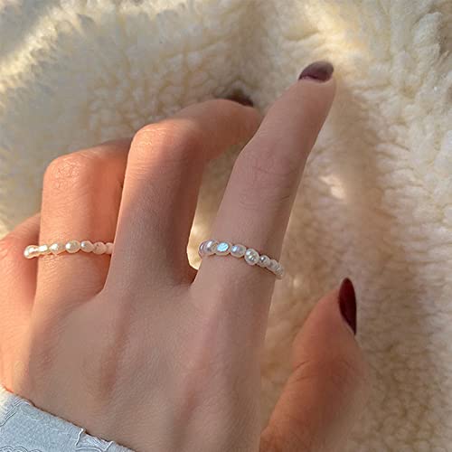 HUASAI Pearl Ring for Women Beaded Pearl Ring Pearl Adjustable Stackable Rings Gift for Womens(Pearl Ring)