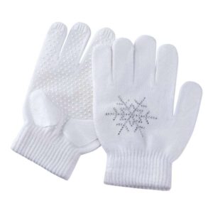 blaward gel padded ice skating gloves with rhinestone snowflakes for kids girls boys, figure skating gloves anti slip for practice competition winter warm mitten, reduce falling injuries