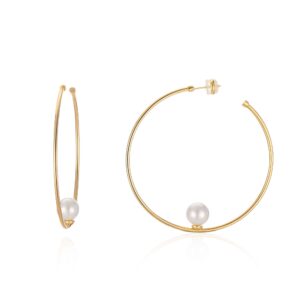 huongwin large silver pearl and 14k gold plated hoop earrings for women