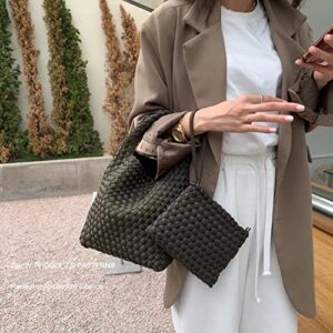 Fashion Bucket Satchel Women Neoprene Hand-Woven Tote Hobo Handbags Adjustable Shoulder Top-handle Bag with Purse for Women (Military green)