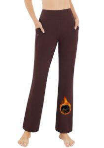 afitne fleece lined pants women flare leggings bootcut straight leg yoga pants high waisted winter warm thermal pants with pockets-brown-m