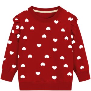 DDSOL Girls Red Sweatshirts Heart Casual Pullover Sweater Cotton Crewneck Ruffle Long Sleeve Holiday Clothes Kids Girl Fall Winter Shirts Tops White Heart 7T