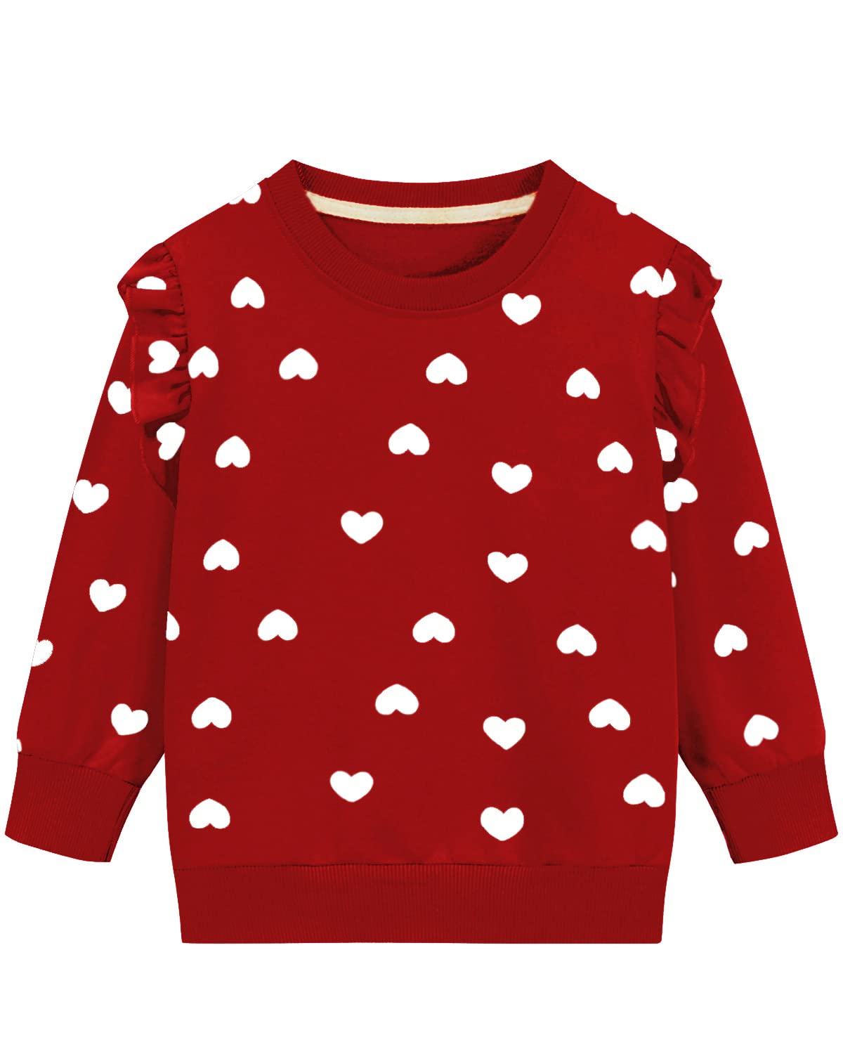 DDSOL Girls Red Sweatshirts Heart Casual Pullover Sweater Cotton Crewneck Ruffle Long Sleeve Holiday Clothes Kids Girl Fall Winter Shirts Tops White Heart 7T