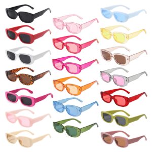 20 pack retro rectangle sunglasses bulk, colorful neon party sunglasses for women, fun trendy 90s vintage y2k costume accessories glasses